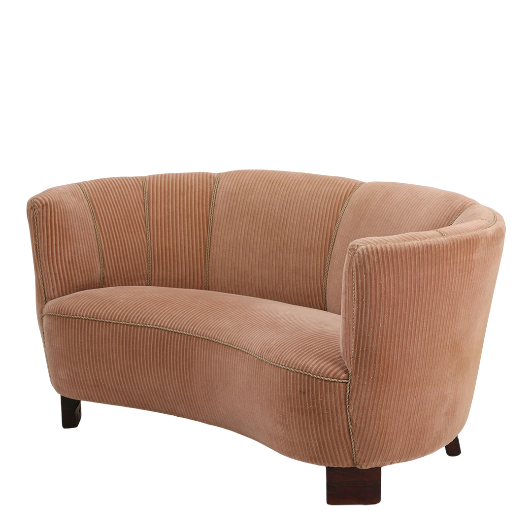 1940 Danish : classic 63" curved sofa in dusty rose corduroy – FINCH hudson